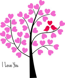 Cute birds sing and red hearts Royalty Free Vector Image