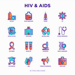 Hiv and aids line icon set Royalty Free Vector Image