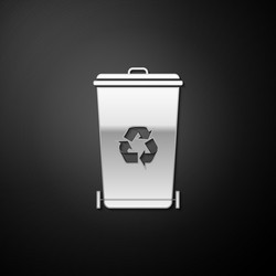 Silver recycle bin with symbol icon Royalty Free Vector