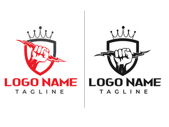 Creative hand power logo with shield power Vector Image