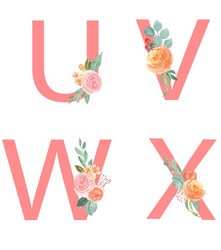 Pink Floral Alphabet Set Royalty Free Vector Image