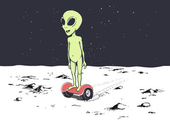 Astronaut and alien rides on gyro scooter Vector Image