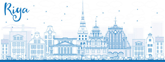 Outline riga skyline with blue landmarks Vector Image