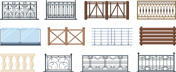 Set balcony railing vintage modern home Royalty Free Vector