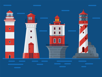 Red lighthouses on sea background Royalty Free Vector Image