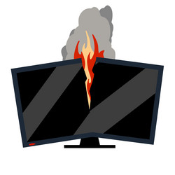 Fire flat television burning broken tv Royalty Free Vector