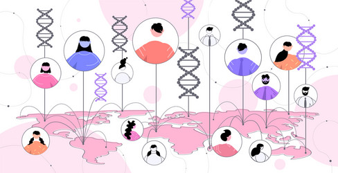People avatars and dna structure on world map Vector Image