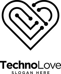 Technology love logo outline monoline Royalty Free Vector