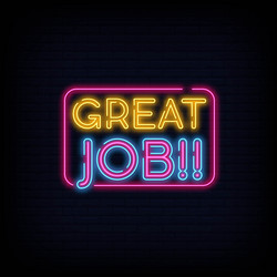 Great job neon signs style text Royalty Free Vector Image