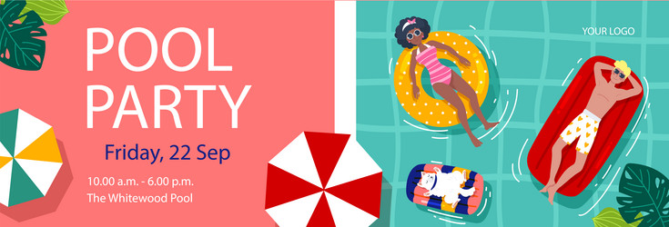 Flat pool party horizontal banners set Royalty Free Vector