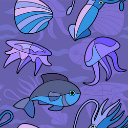 Seamless pattern with aquatic animals and plants Vector Image
