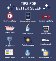 Tips for better sleep flat infographics Royalty Free Vector