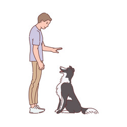 Man training a dog to understand command sketch Vector Image