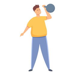 Fat man exercise icon cartoon workout Royalty Free Vector