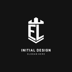 Initial el logo monoline shield icon shape with Vector Image