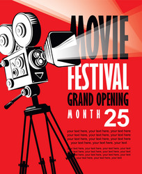 Yellow background with vintage movie camera Vector Image