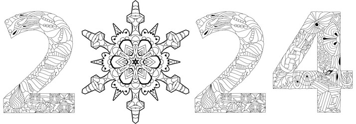 2024 number design with snowflake for coloring Vector Image