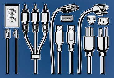 Flexible cables collection black electrical wire Vector Image