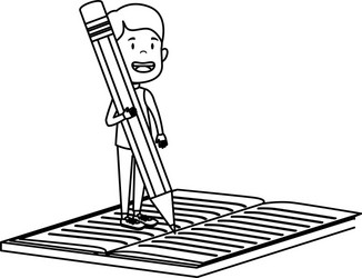 Happy student boy writing with pencil in book Vector Image