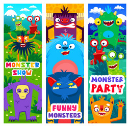 Cute happy monster friends standing next Vector Image