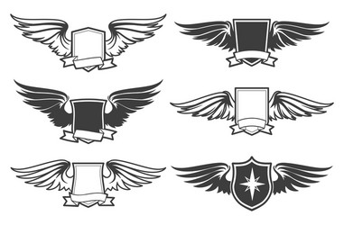 Heraldic wings shields and ribbons Royalty Free Vector Image