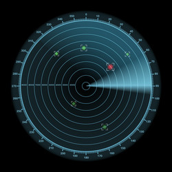 Air control radar screen with airplanes and map Vector Image
