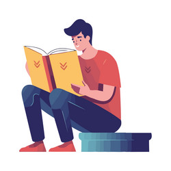 One person reading book in modern library Vector Image