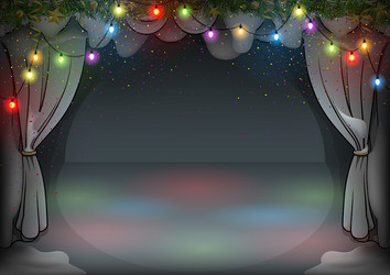 Winter snowy theater stage with snowflakes Vector Image