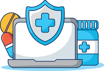 Laptop computer with shield and ambulance Vector Image