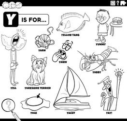 Letter y words educational cartoon set coloring Vector Image