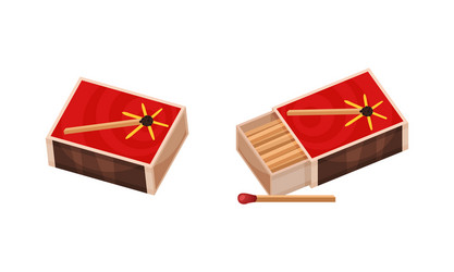 Matchbox and match as small wooden stick Vector Image