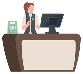 Shopkeeper working at cashier counter of grocery Vector Image