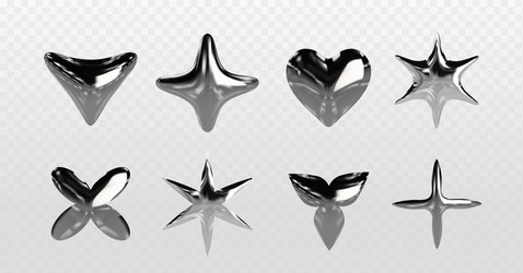 Chrome y2k stars of various shapes Royalty Free Vector Image