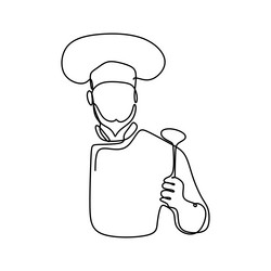 One chef draws a continuous line showing Vector Image