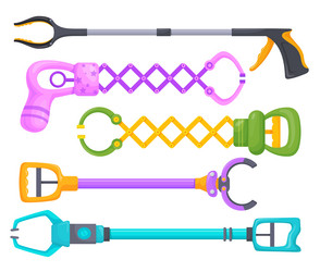 Grabber icons set outline claw crane Royalty Free Vector