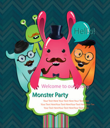 Monster party card design Royalty Free Vector Image