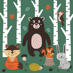 Poster tree with forest animals Royalty Free Vector Image