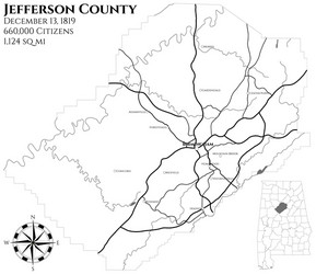 Map jefferson county in alabama Royalty Free Vector Image