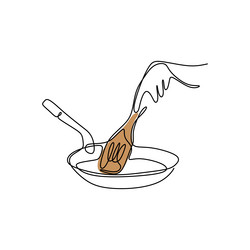 Continuous line drawings show the hand is cooking Vector Image