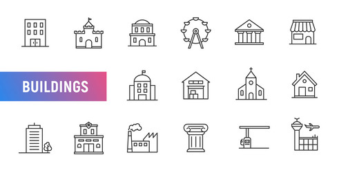 Set windows line icon architecture elements Vector Image