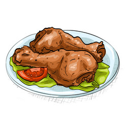 Fried chicken leg sticker on white background Vector Image