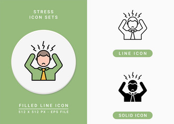 Stress icons set with solid icon line style Vector Image