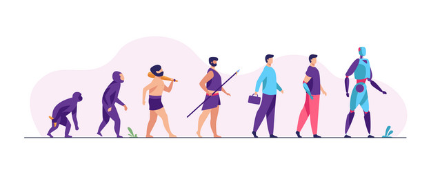 Human evolution from monkey to cyborg Royalty Free Vector