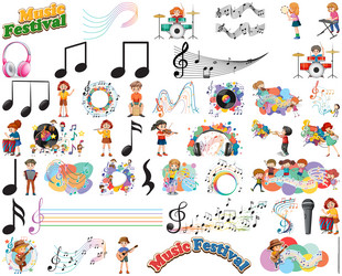 Kids musical instruments and music symbols set Vector Image