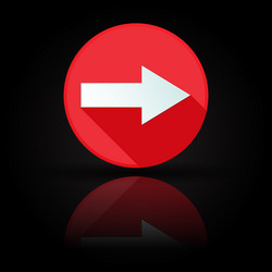 Arrow icon red sign with reflection on black Vector Image