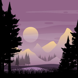 Landscape trees and river silhouette Royalty Free Vector