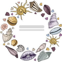 Watercolor round frame of sea shells Royalty Free Vector