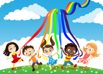 Children and rainbow Royalty Free Vector Image