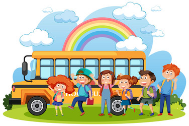 Student going to school by bus Royalty Free Vector Image
