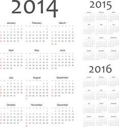 European 2014 2015 2016 year calendars Royalty Free Vector